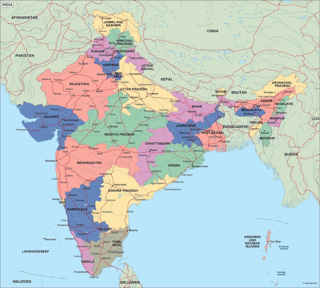 india mapa politico en Illustrator | Netmaps. Mapas de España y del mundo