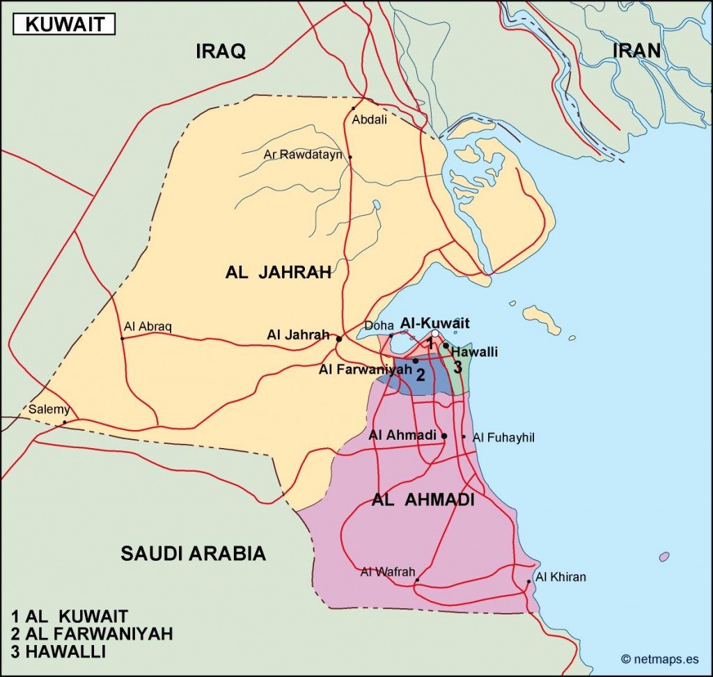 kuwait mapa politico en Illustrator | Netmaps. Mapas de España y del mundo